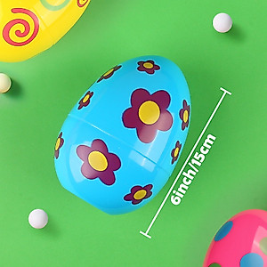 SURCVIO 12 Pcs Jumbo Printed Easter Eggs, 6 Inches Giant Plastic Eggs Fillable for Easter Themed Hunt Basket Stuffers Fillers, Filling Treats Party Favor Hunt Game Classroom Prize Supplies