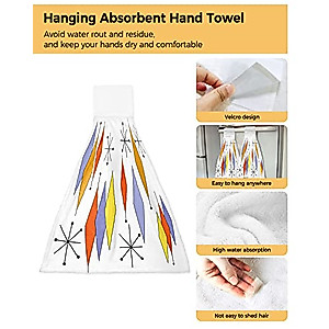 Orange Yellow Purple Kitchen Hand Towel, Soft Hanging Dish Towels with Loop for Bathroom, Absorbent Drying Cleaning Cloth Dishclothes Decorative Sets, Middle Century Modern Geometric Diamond 1-PC