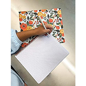Steel Mill & Co Cute Large Spiral Notebook College Ruled, 11" x 9.5" with Durable Hardcover and 160 Lined Pages, Orange Floral