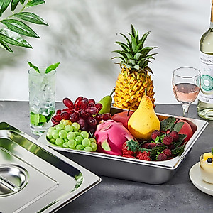 Mifoci Stainless Steam Hotel Pan with Lid, 2-1/2 Inch Deep Steam Table Pan Restaurant Supplies Reusable Anti Rust Steam Pan Water Pan for Home, Party, Restaurant, Hotel, Buffet (6 Sets,1/2 Size)