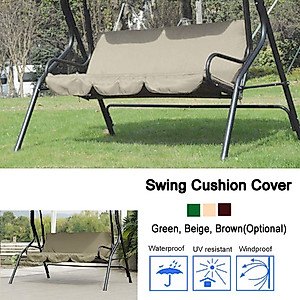 Ejoyous Patio Swing Cushion Cover, Outdoor Waterproof Swing Chair Canopy Hammock Seat Cover Replacement for 3-seat Swing, 59.1 x 19.7 x 3.9in (Beige)
