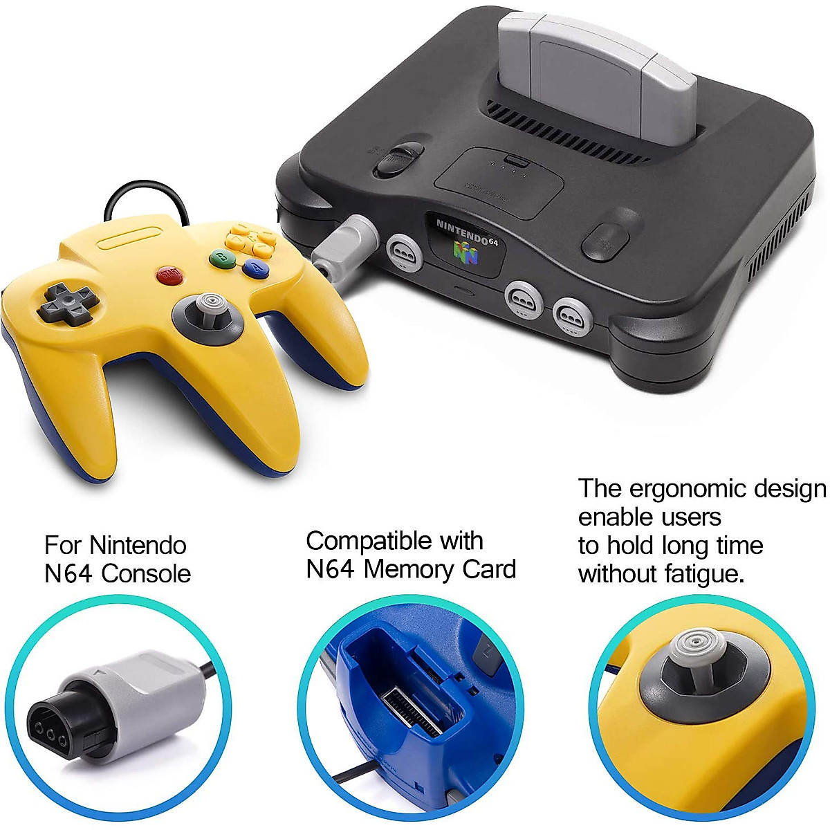 Classic N64 Controller, miadore Rerto N64 Gaming Remote Gamepad Joystick for N64 Console Video Game System ( Yellow and Blue)