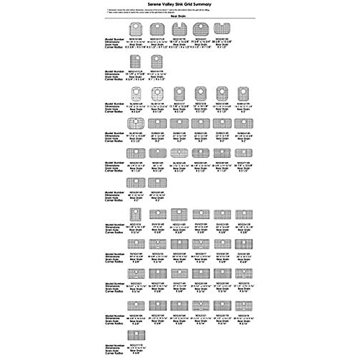 Serene Valley Sink Bottom Grid 20" X 13", Centered Drain with Corner Radius 2", SVM2013C