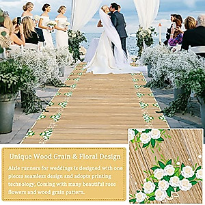 FANPROMS Wood Grain Aisle Runner for Wedding Ceremony 4FTx15FT Ployester Aisle Floor Runner Floral Carpet Runner with Carpet Tapes Rustic Aisle Runner Rug for Wedding Banquet Party Prom Runway