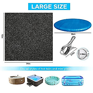 74" X 72" Hot Tub Mat with 96" Dia Hot Tub Cover-10pcs Stainless Steel Clips Outdoor Indoor Spa Hot Tub Protective Floor Mat, Water-Absorbent Anti-Slip Mat for Inflatable Hot Tub Outdoor Spa