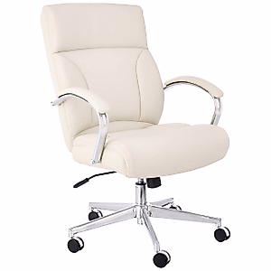 Amazon Basics Modern Executive Chair, 275lb Capacity with Oversized Seat Cushion, Ivory Bonded Leather
