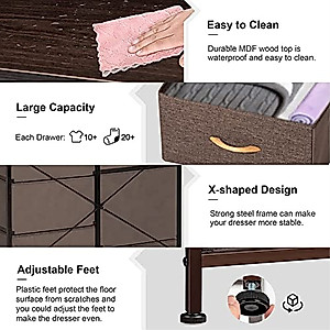 Crestlive Products Vertical Dresser Storage Tower with Shelves, 7 Drawers Closet Organizer, Night Stand, Fabric Bins, Versatile Cabinet Dresser for Bedroom, Living Room, Hallway (Brown)