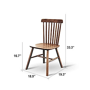 Livinia Aslan Malaysian Oak Dining Chair Set of Two, Country Farmhouse High Spindle Back Wooden Side Chairs (Walnut)