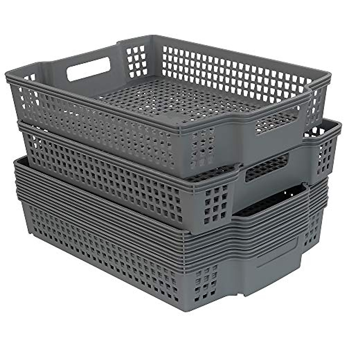 Ggbin Plastic Basket for Organizing, Grey Basket Trays, Set of 6