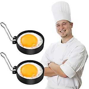 YukaBa Egg Ring, Professional Non Stick Egg Rings, Egg Make Molds, Round Pancake Mold, Stainless Steel Breakfast Household Mold Tool Cooking for Frying Egg Mcmuffin Sandwiches, Egg Mold, 2pcs