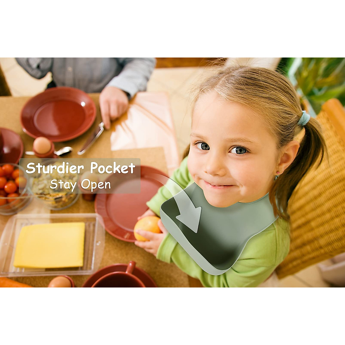 AULEGE Silicone Baby Bibs Set of 2, Spoon Fork, BPA Free Soft Durable Adjustable Waterproof Silicone Feeding Bibs for Babies and Toddlers 6+month (Muted/Peach)