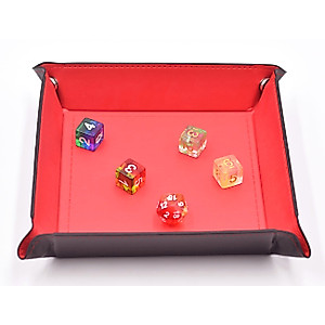 Dice Tray - Folding Rolling Dice Tray Leather Storage Tray Key Jewelry Coin Catchall Sundries Organizer (Red)