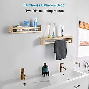 JORIKCHUO Nursery Book Shelves, Set of 2 Wood Floating Book Shelves for Kids Room, Kitchen Spice Rack, or Rustic Wall Mounted Shelves for Farmhouse Bathroom Decor (Natural Wood)