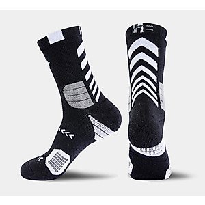 YWSLRC 5 Pairs Men's Athletic Crew Socks Performance Thick Cushioned Sport Basketball Running Training Compression Sock