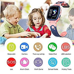 Kids Smart Watch LBS Tracker - Boys Girls Smartwatch Phone for 3-12 Year Old with SOS Camera Alarm Clock Call Camera Weather Stopwatch Voice Chat 1.44'' Touch Screen Electronic Toy Birthday (Pink)