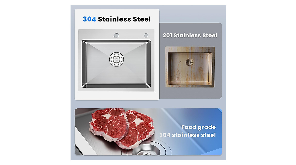 POPFLY 20×16 inch Drop In Kitchen Sink, 304 Stainless Steel Overmount ...