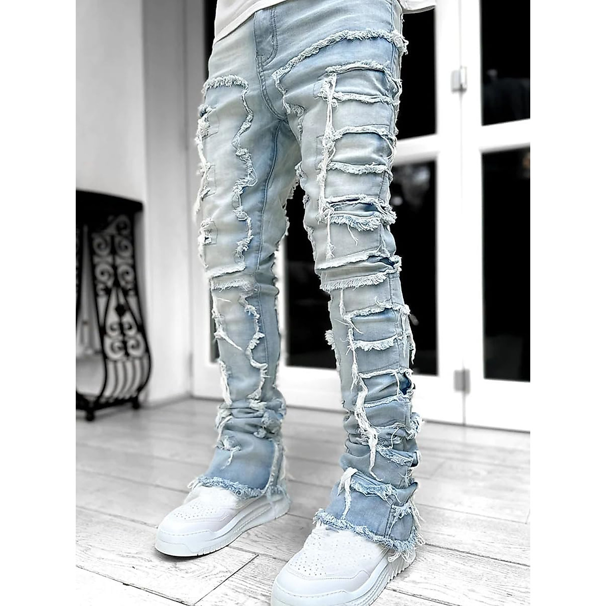 Stacked Jeans Men Skinny Ripped Jeans Slim Fit Denim Pants Y2K Goth Harajuku Emo Jeans Trouser