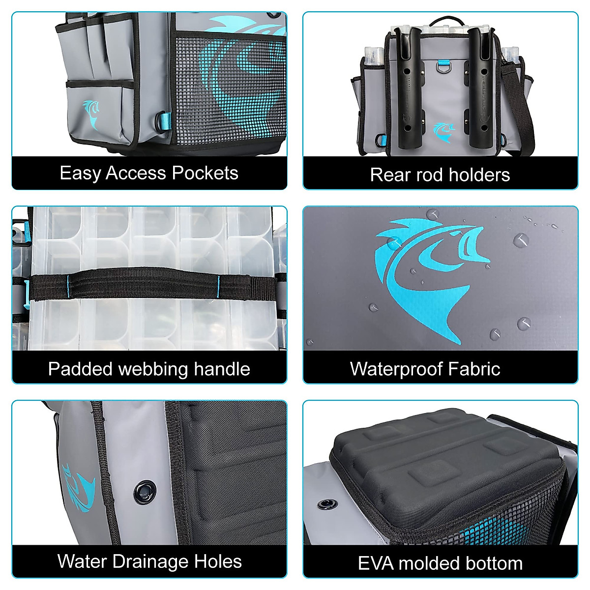 Evolution Fishing Rigger Series Kayak Tackle Bag - 3700 Size, Grey, Zipperless, Heavy Duty Water Resistant Tarpaulin Construction, 2 Rod Holders, Molded Bottom, Tackle Storage
