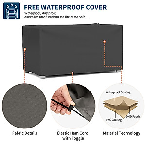 UDPATIO Outdoor Loveseat Aluminum Outdoor Furniture Sofa, Patio Seating Loveseat with 5" Thick Cushion and Waterproof Cover