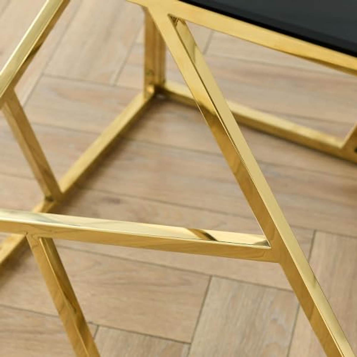 Black Side Table Small End Table with Mirrored Stainless Steel Metal Base, Square Tempered Glass End Table with Storage Modern Side Table, Living Room End Table Narrow Long Side Table Night Stand