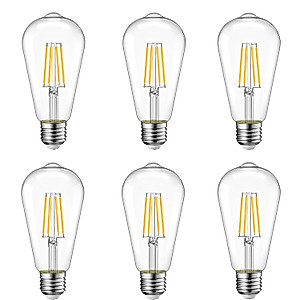 liveMAX Dimmable Vintage Edison LED Bulb,Antique 40W Vintage Edison Bulb,E26 Light Bulb Led Bulb 400 Lumens Warm White 2700K,Pack of 6