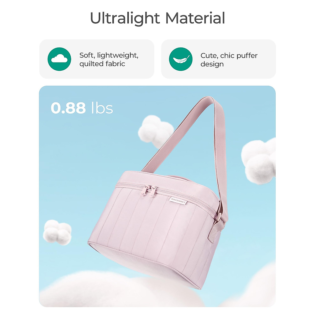 BAGSMART Lunch Box for Women Insulated Lunch Bag Cute Puffer Lunch Tote Bags Lightweight Quilted Reusable Cooler for Work Picnic or Travel (Dusky Pink)