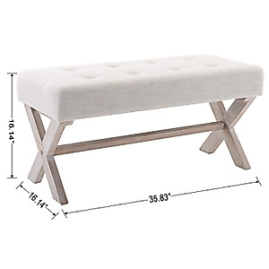 chairus Fabric Upholstered Entryway Bench Seat, 36 inch Bedroom Bench Seat with X-Shaped Wood Legs for Living Room, Foyer or Hallway - Cream