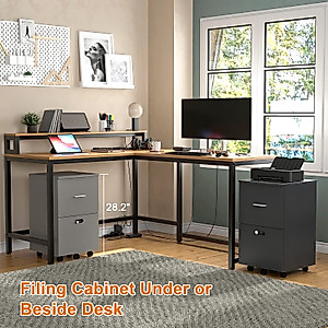 2 Drawer File Cabinet with Lock, 2 Drawer Filing Cabinets for Home Office, Wood Filing Cabinet Under Desk, Rolling Printer Stand Vertical File Cabinets