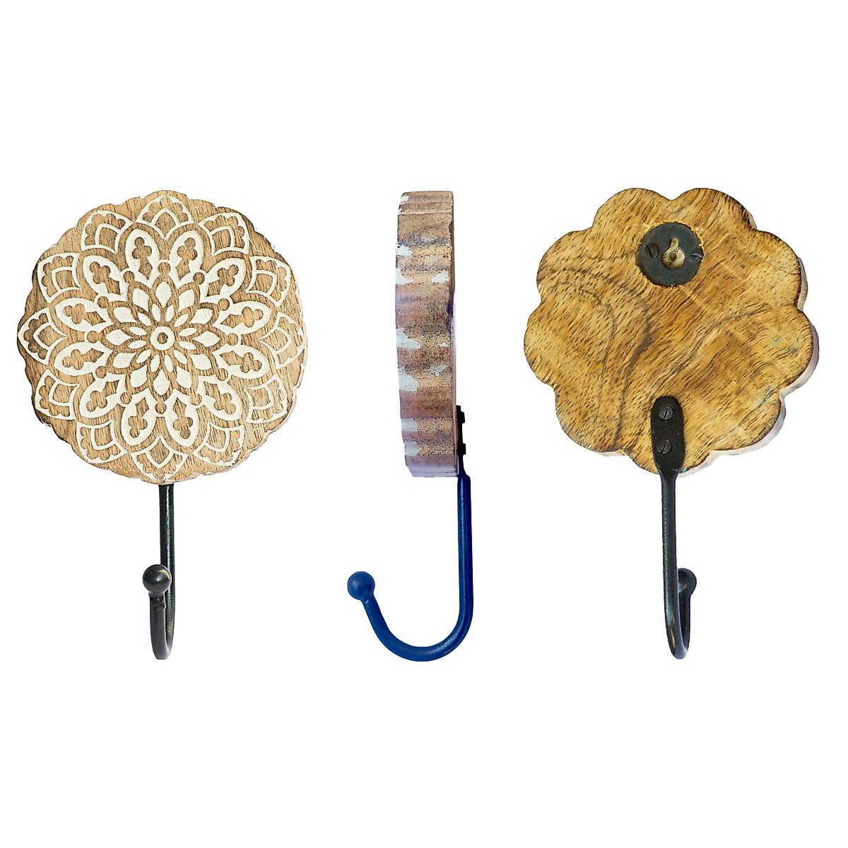 ETROVES Wooden Towel Hook Decorative Boho Flower. Wall Mounted Single Hook for Hanging Coat, Hat, Towel, Bag, Rope (6 Inch) (White)