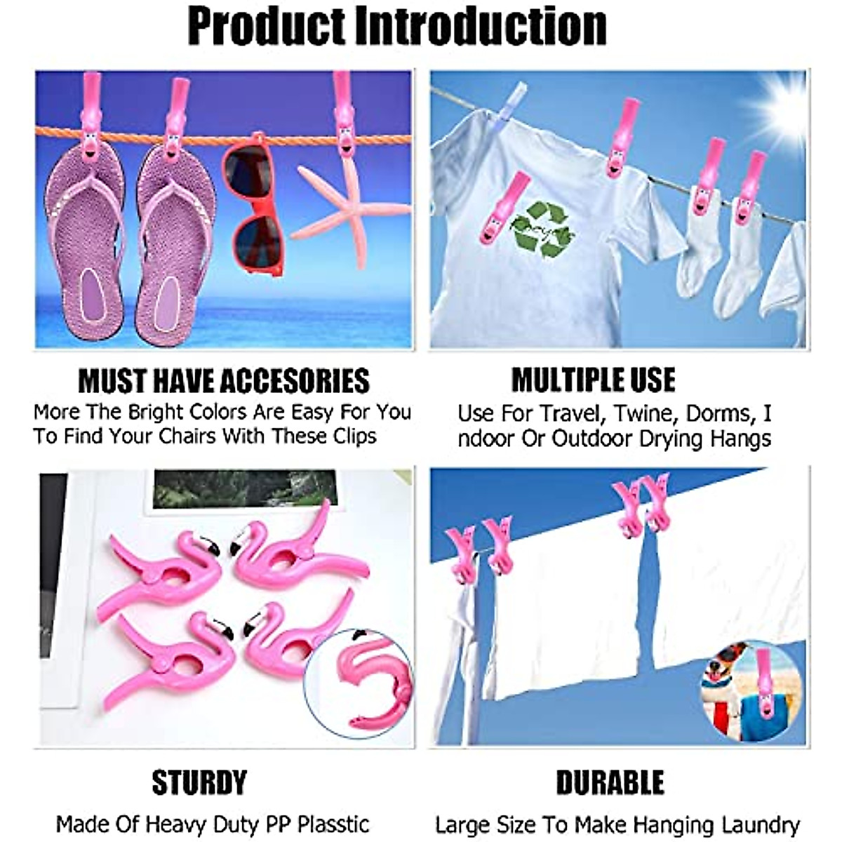 Nerjan 6PCS Beach Towel Clips Outdoor Fashion Style Flamingo Towel Holders for Pool Chairs or Fence During Your Cruise-Jumbo Size to Keep Your Cloth or Towel from Blowing.