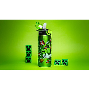 Zak Designs Minecraft Water Bottle for Travel and At Home, 19 oz Vacuum Insulated Stainless Steel with Locking Spout Cover, Built-In Carrying Loop, Leak-Proof Design (Creeper)