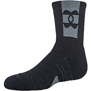 Under Armour Youth Playmaker Mid-Crew Socks, 1-Pair , Black/Pitch Gray , Small