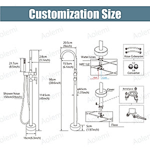Aolemi Floor Mount Bathtub Faucet Freestanding Tub Filler Standing High Flow Shower Faucets Shower Mixer Taps, Swivel Gooseneck Spout with Cylinder Handheld Polish Chrome