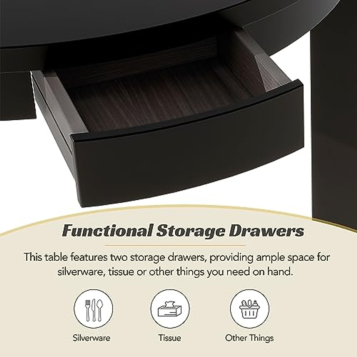 Bellemave 5 Piece Round Dining Table Set for 4 Wood Extendable Kitchen Table Set with Storage Drawers Farmhouse Dining Room Table and Chairs, 16" Removable Leaf, Espresso