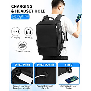 FALARK INC Travel Backpack For Women Men, Carry On Backpack Flight Approved, Waterproof Anti-theft Personal Item Trave Bag With USB Port For Travel, Black