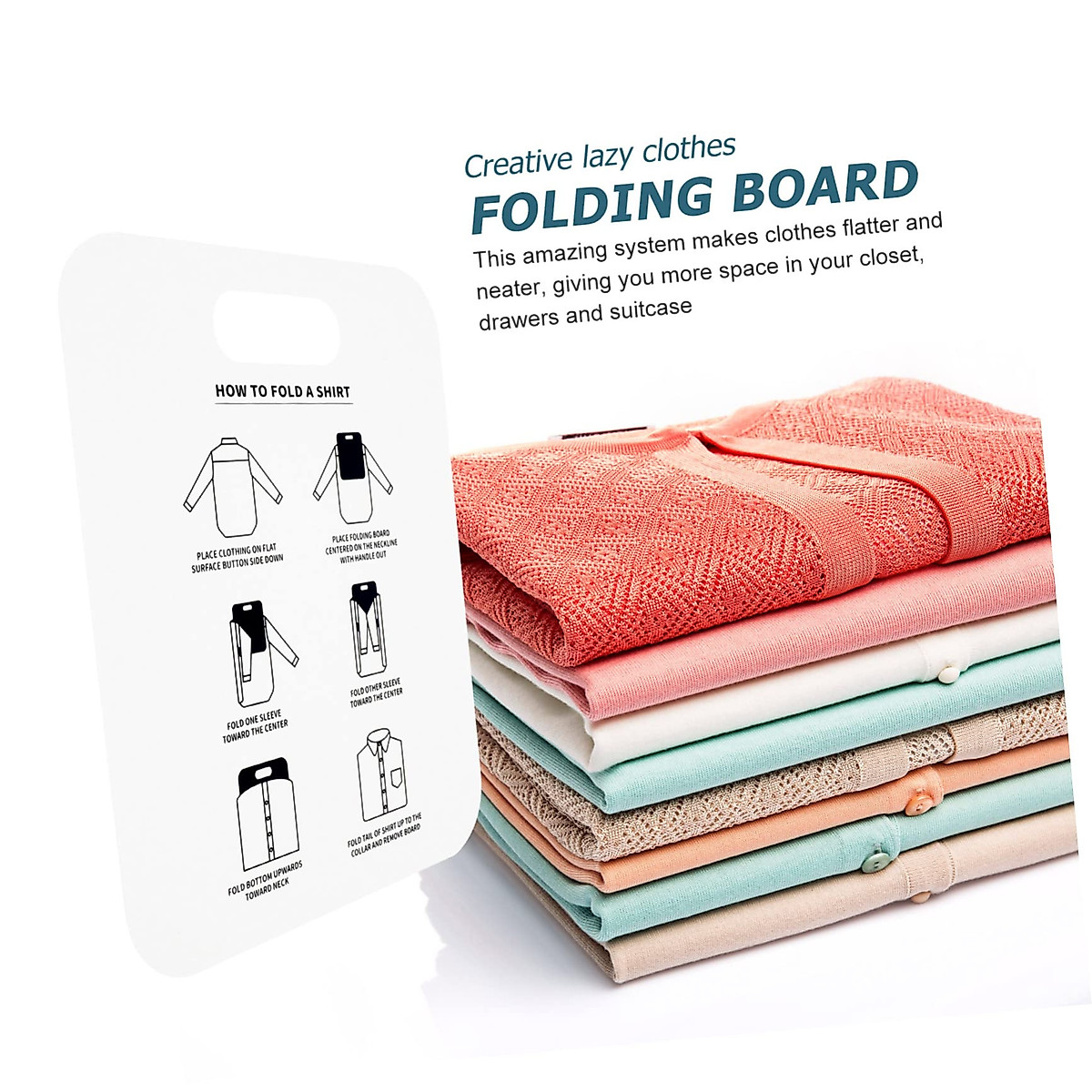 HOMOCONO 2pcs Shirt Folding Board Shirt Folder Board Adult Shirt Folding Cardboard Folding Board for Shirt Folding Tray Garment Folding Board Ironing Board Portable Clothes Folder White Pp