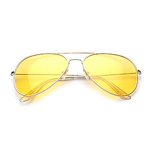 Outray Night Vision Polarized Aviator Sunglasses for Driving (Gold Frame/Yellow Lens, Yellow)