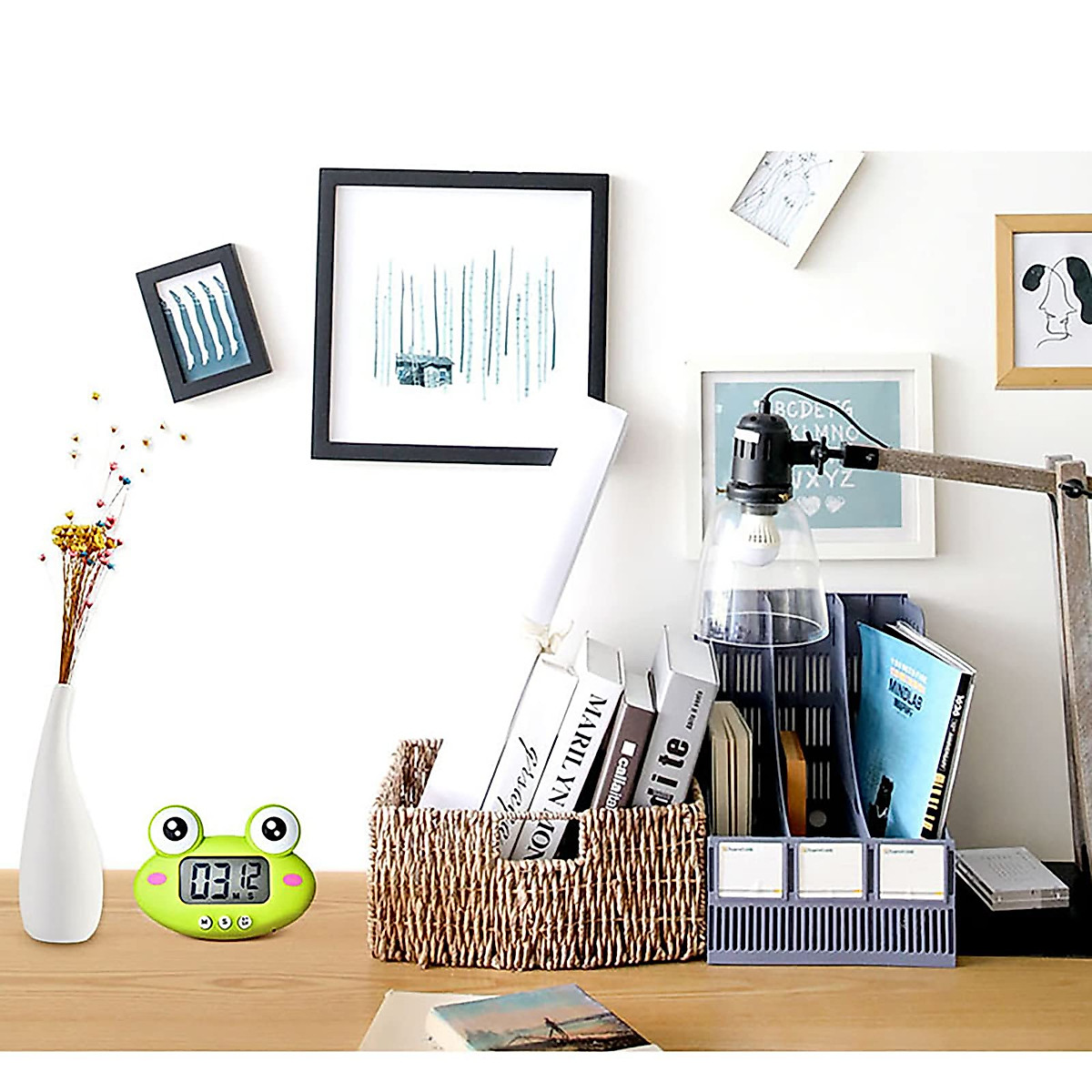 MOSHOU Kitchen Timer, Cute Animal Countdown Timer Hangable Alarm Clock with LCD Large-Screen Visual Clock for Cooking, Bake, Sport Game,Study, Lunch Break (Dark Purple Cattle)