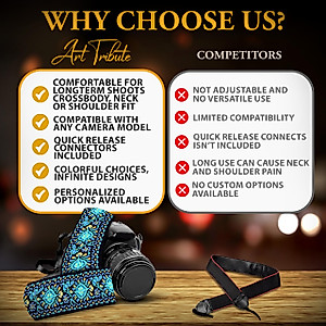 Art Tribute Camera Strap for All DSLR and Mirrorless Cameras Including Binoculars. Universal Neck Crossbody & Shoulder Floral Cotton Elegant Camera Strap Best Gift for Men & Women Photographers