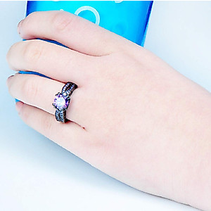 Lzz Black Gold CZ Fashion Amethyst Purple Birthstone Ring Round Cut 10KT Black Gold Filled Wedding AAA Cubic Zirconia Jewelry Size 6-10 (US 6)