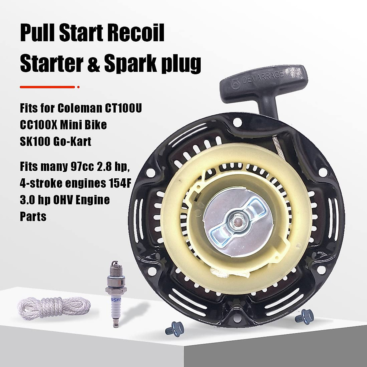 Pull Start Recoil Starter for Coleman CK100-S CT100U CC100X Mini Bike SK100 Go-Kart 97cc 2.8 HP MM-B80 Mini Bike with Spark Plug