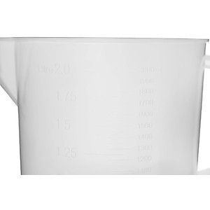EISCO Plastic Pitcher, 2000mL (2L) - Short Form, Euro Design - Molded Graduations - Chemical Resistant & Autoclavable Polypropylene - Measuring Jug
