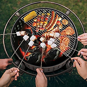 SINGLYFIRE 36 Inch Fire Pits for Outside Large Outdoor Wood Burning Crossweave firepit Heavy Duty Steel Bronze Bonfire Pit for Patio Backyard Garden with BBQ Grate,Spark Screen,Log Grate,Poker