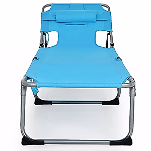 Tangkula Beach Chaise Lounge Chair with Hole for Face, Patio Folding Adjustable Reclining Beach Sunbathing Chair with Side Pocket, Portable Face Down Tanning Chair for Outdoor Backyard Poolside (2)