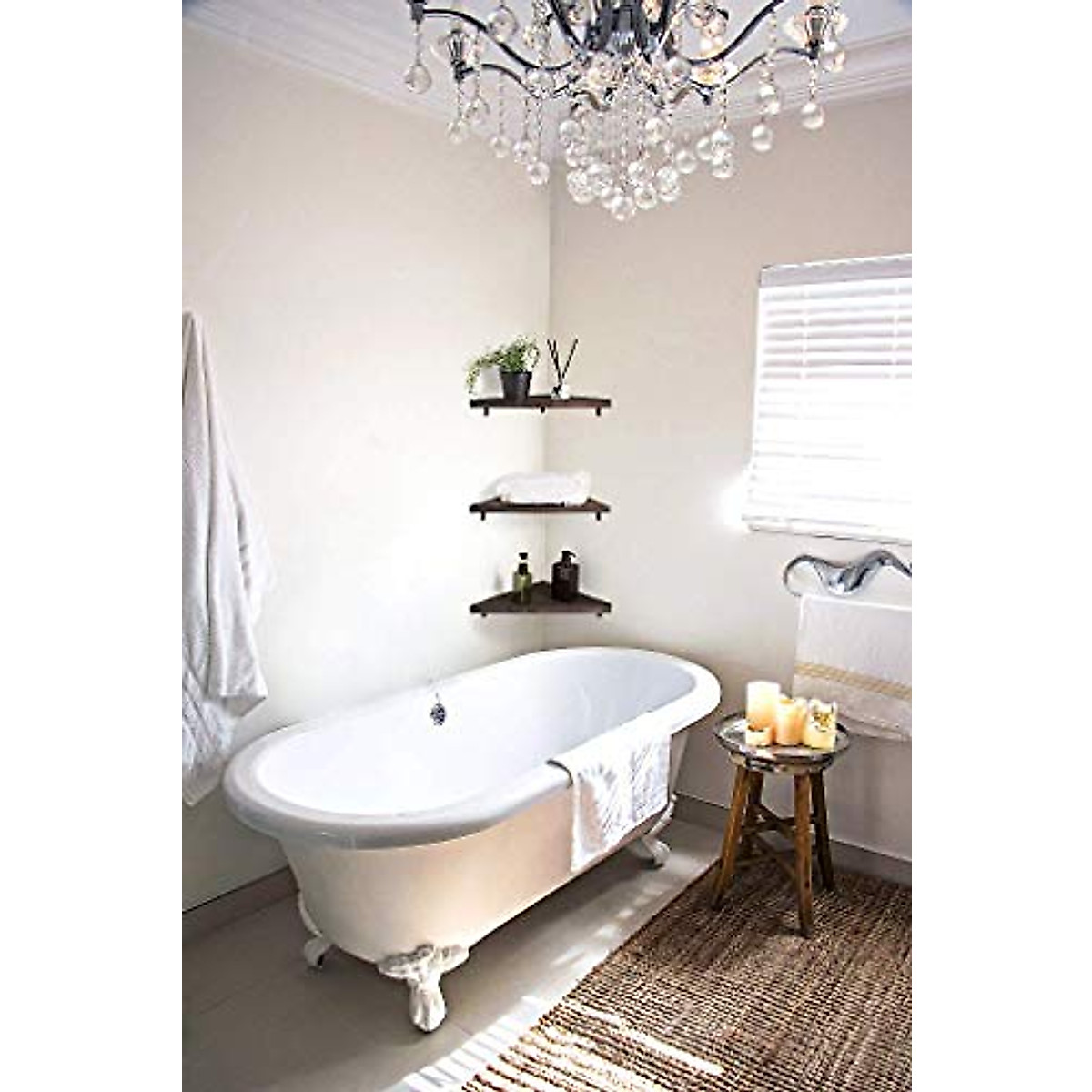 Mkono 5 Pieces Set Floating Shelves for Wall, 2 Pack Rectangle Wood Shelf and 3 Pack Triangle Wood Board Corner Shelves