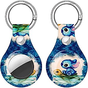 Case for Airtags Holder, Cute Air Tags Case Cover with Anti-Lost Keychain, [Scratch Resistant] Protective Airtags Case for Apple Tracker Key Finder 2021 Women (Stitch/Turtle)