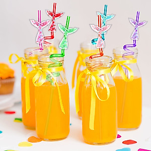 24 Pieces Mermaid Party Favors Glitter Mermaid Tail Straws Reusable Sparkly Drinking Straws for Mermaid Birthday Pool Party Supplies Decorations Gift Bag Fillers