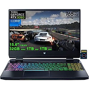 Acer Predator Helios 300 15 Gaming Laptop | 15.6'' FHD 165Hz | 12th Gen Intel 14-Core i7-12700H | 32GB DDR5 1TB SSD + 1TB SSD | GeForce RTX 3060 6GB | Backlit Thunderbolt Win11 + 32GB MicroSD Card