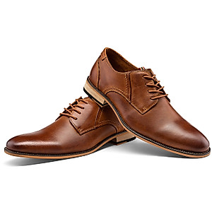 Jousen Men's Dress Shoes Leather Classic Formal Oxford Retro Plain Toe Derby Shoes (AMY612 Yellow Brown 12)