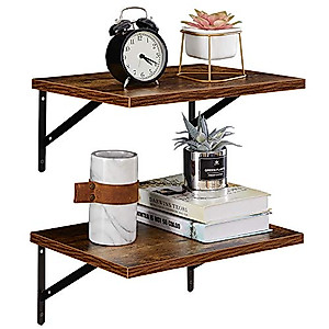 SUPERJARE Wall Mounted Floating Shelves, Set of 2, Wide Display Ledges, 11.8 Inch Deep, Large Storage Rack for Room/Kitchen/Office - Retro Brown